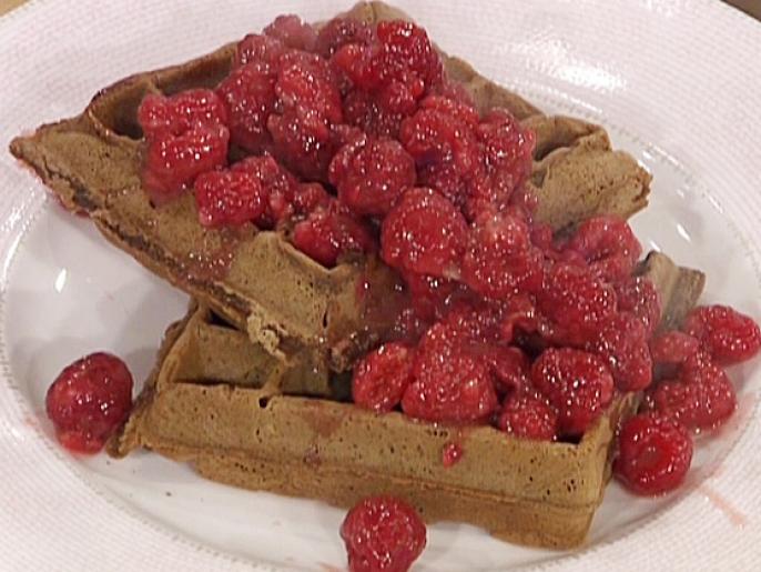 Chocolate Waffles with a Fresh Raspberry Syrup Recipe | Emeril Lagasse ...