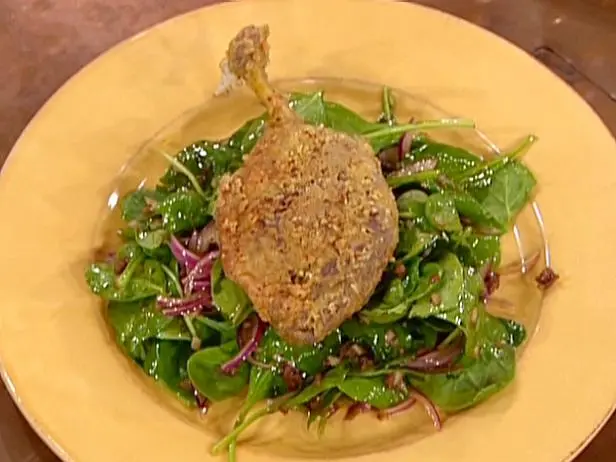 Pecan Crusted Duck Confit and Wilted Spinach Salad Recipe | Emeril ...